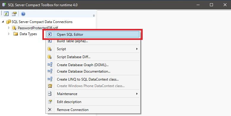 Creating A Password Protected Sdf File From An Existing Sql Database Dmc Inc
